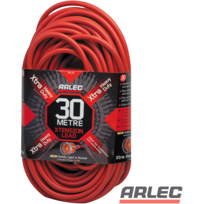 30M Extension Lead Power Cable Long Heavy Duty with Neon Safety Light ...