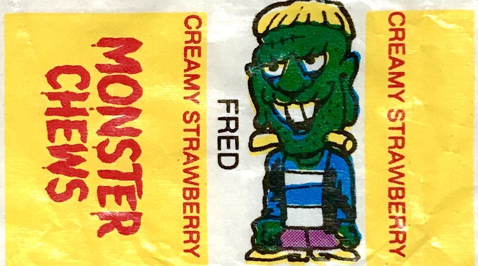 Vintage 1984 MONSTER CHEWS Chewy Candy Container FRED Wax Wrapper ...