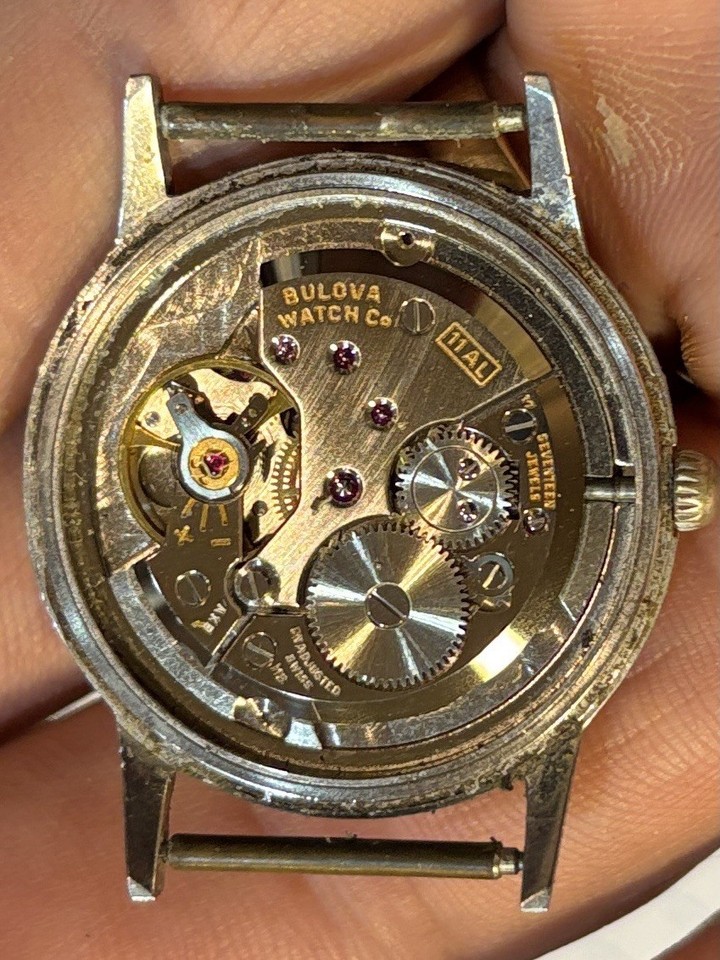 Vintage BULOVA “SURF KING” men's manual wind watch 17Jewels Linen dial ...