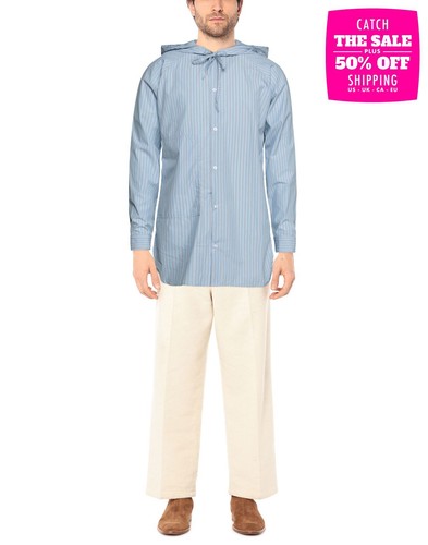 RRP€320 MANSOUR MARTIN Button-Up Shirt Size M Blue Striped Long Sleeves ...