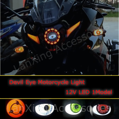 1/2kit 1 Model 12V LED Devil Eye Motorcycle Lamp Decal Light Universal ...