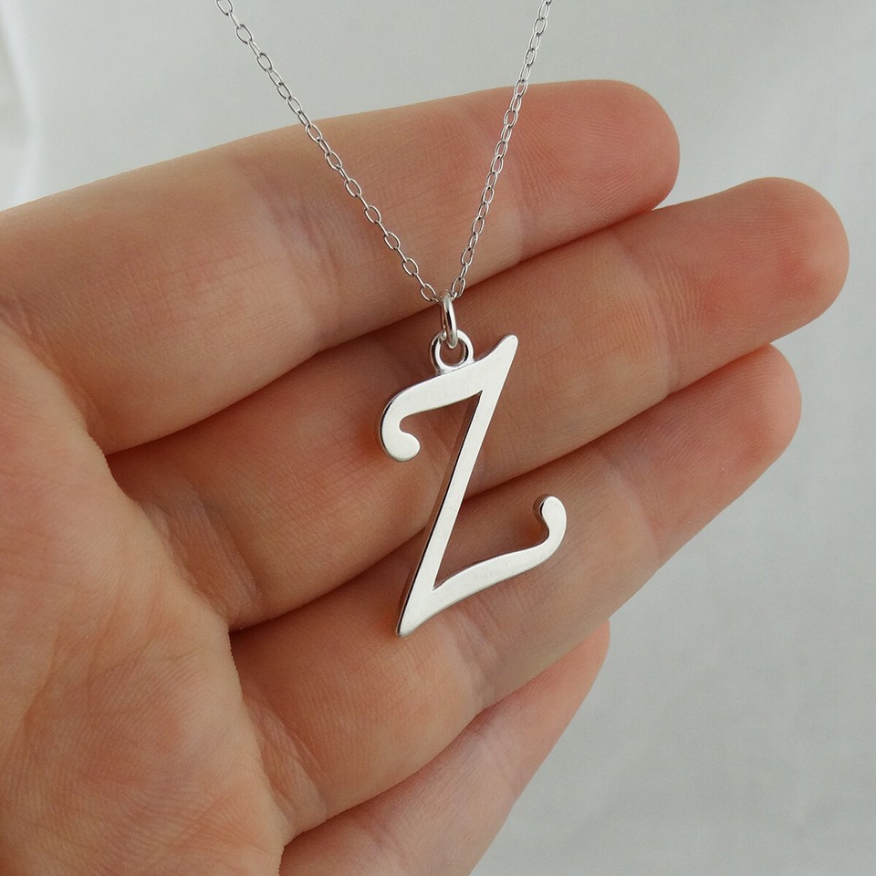 Script Letter Z Charm Necklace 925 Sterling Silver Capital Initial A-Z ...