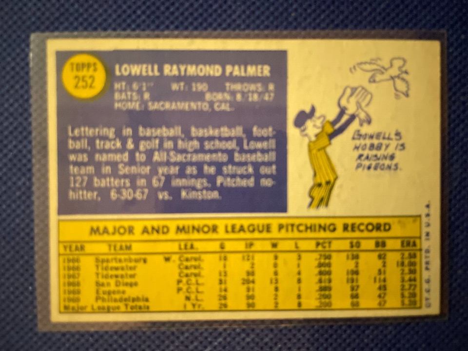 1970 TOPPS # 252 LOWELL PALMER | eBay
