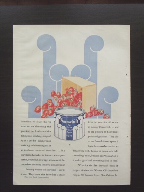 SNOWDRIFT SHORTENING 1930 PRINT ADVERTISEMENT - ART DECO DESIGN | eBay