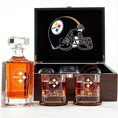 Pittsburgh Steelers - Engraved Football Whiskey Decanter 2 Glasses In ...