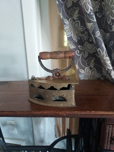 Antique Large Solid Brass Sad Iron with Wooden Handle | eBay