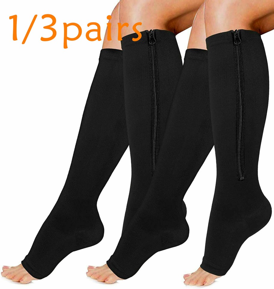 Zip Up Compression Socks with Zipper Supports Leg Knee Stockings Open ...