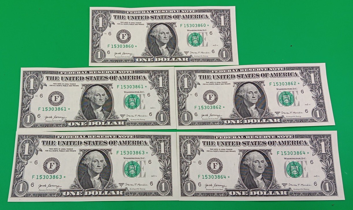 Lot Of 5 SEQUENTIAL STAR NOTES. Consecutive Crisp 2017A $1 Dollar. | eBay