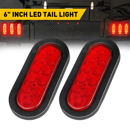 2x Red 6" Oval Trailer Lights 10 LED Stop Turn Tail Backup Reverse ...