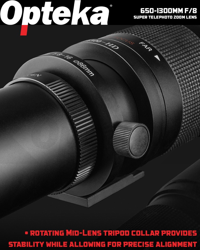 Opteka 650-1300mm FX Telephoto Zoom Lens for Nikon F D850 D810 D800 ...