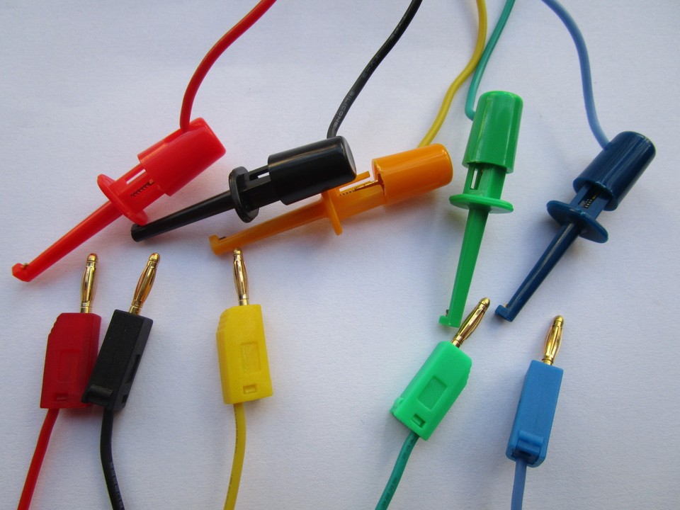 6 sets Gold 2mm Banana Plug to Small Test Hook Clip Lead Cable 5 Colors ...