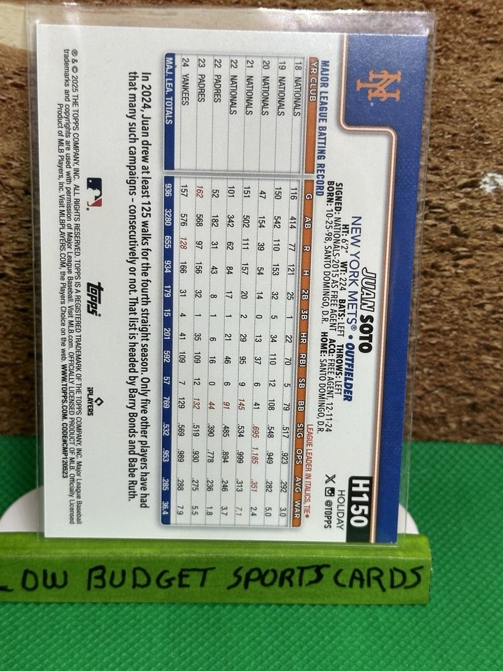 2025 Topps Holiday Juan Soto Candy Cane Bat Image Variation New York ...