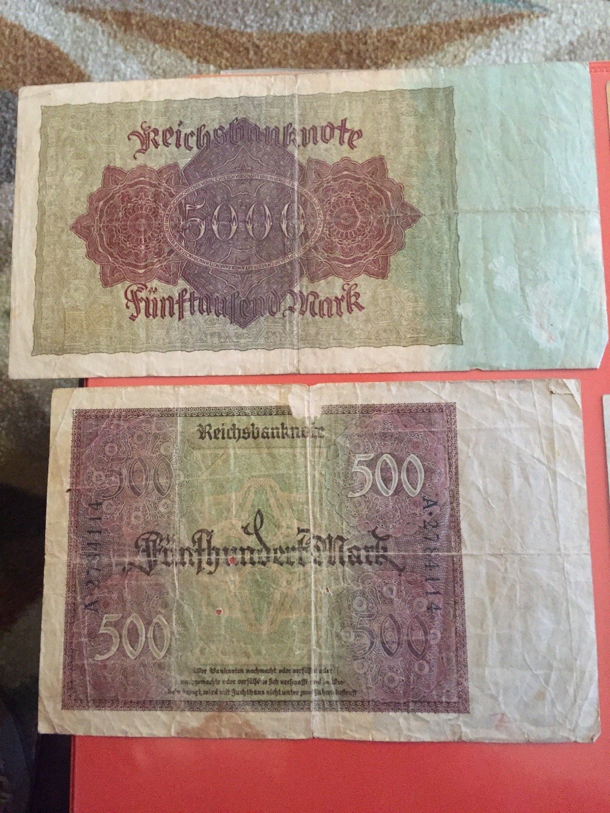 German Bank Notes Lot 4 Rare Currency 500 5000 1922 P77 73 75 78 FREE ...