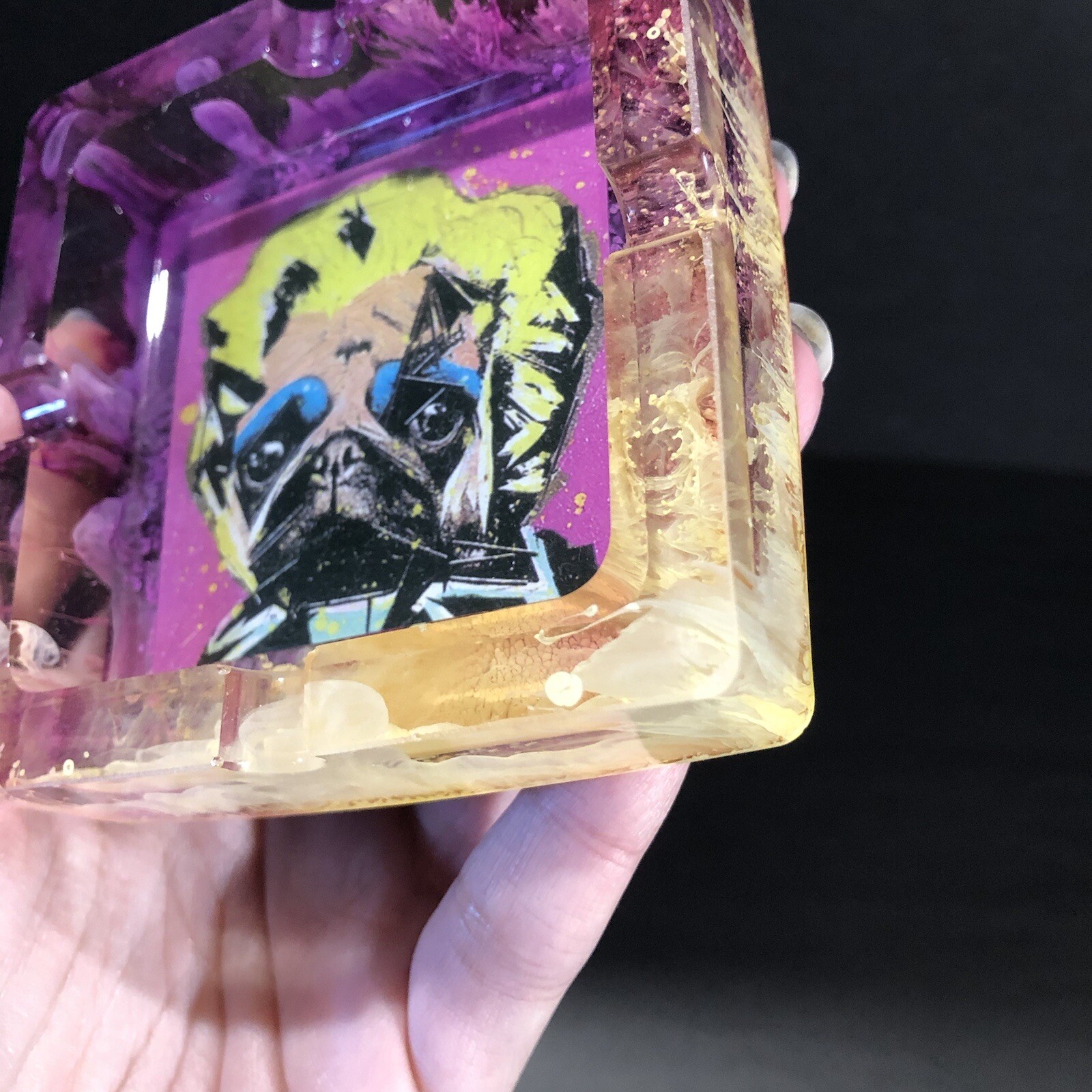 Purple And Yellow Petri Marilyn Style Pug Dog Resin Small Square ...