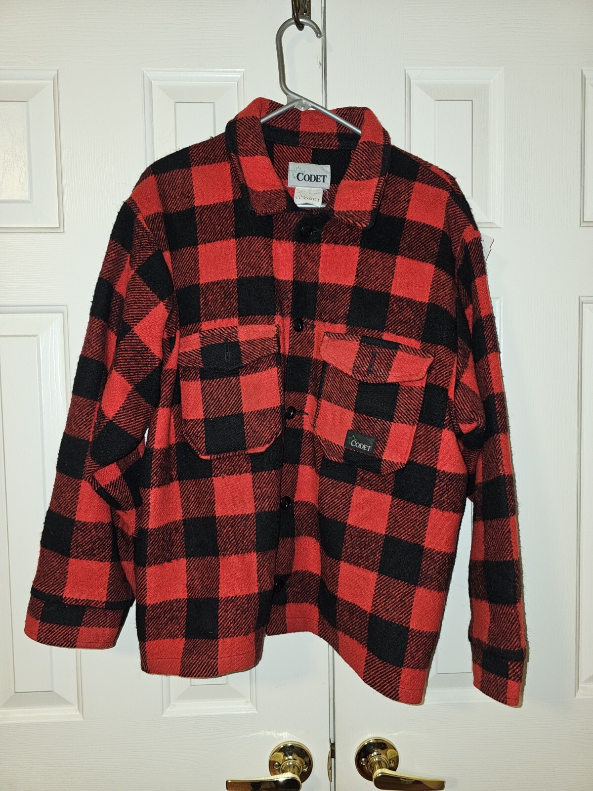 vtg Codet Mens Sz LMackinaw Wool Blend Jacket Cruiser Buffalo Plaid Red ...