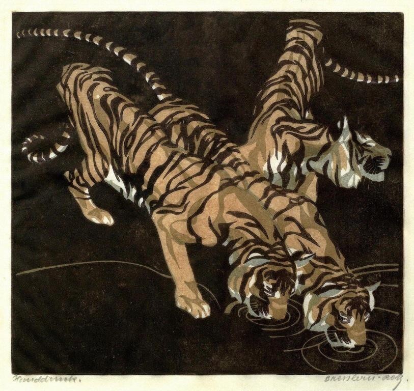 Tigers Norbertine Bresslern-Roth 1923 Linocut Jungle Cats Wildlife Art ...