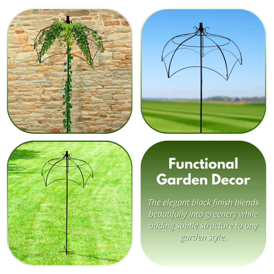Metal Umbrella Plant Support Outdoor Rose Arch Climber Trellis Flower ...