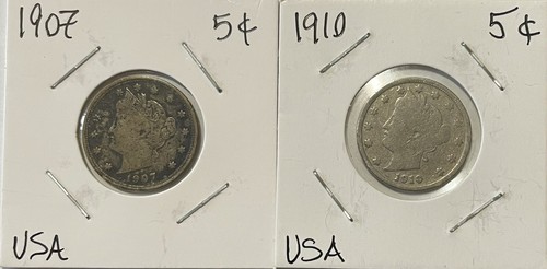 1907 & 1910 UNITED STATES 🇺🇸 Liberty Head Nickel Coins ~ Rare Very ...