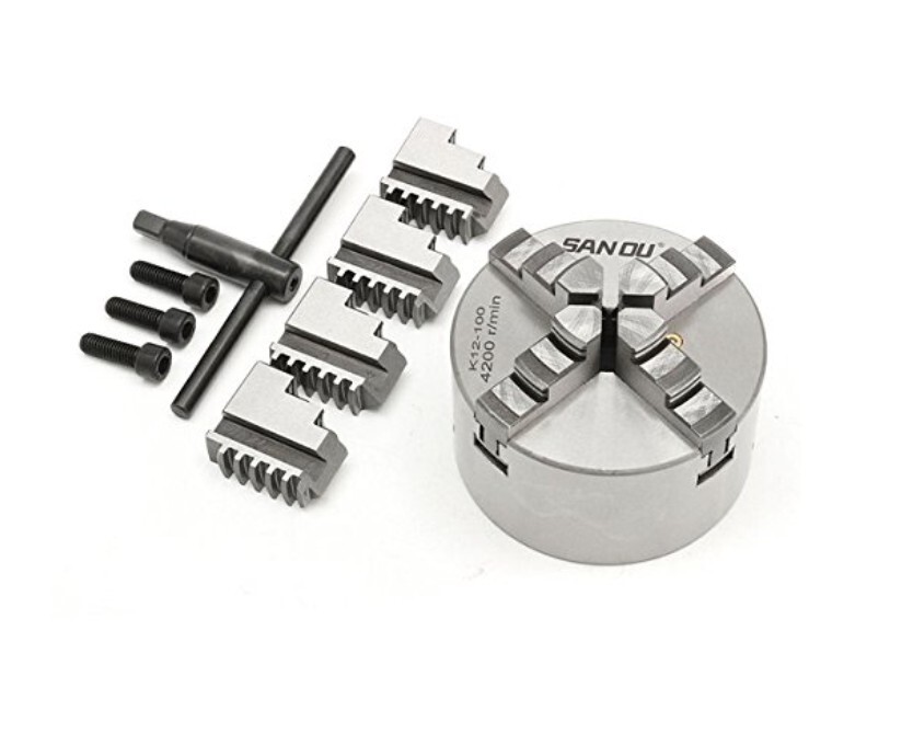 4 Jaw Self Centering Metal Lathe Chuck 100mm 4" + Reversable Jaw & Key ...