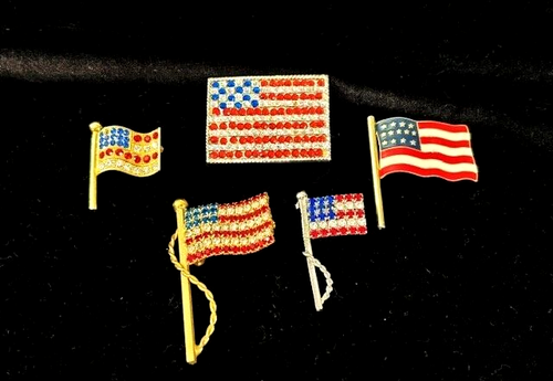 Vintage AMERICAN FLAG Red White Blue Pin Brooch Rhinestone Enamel Mixed ...