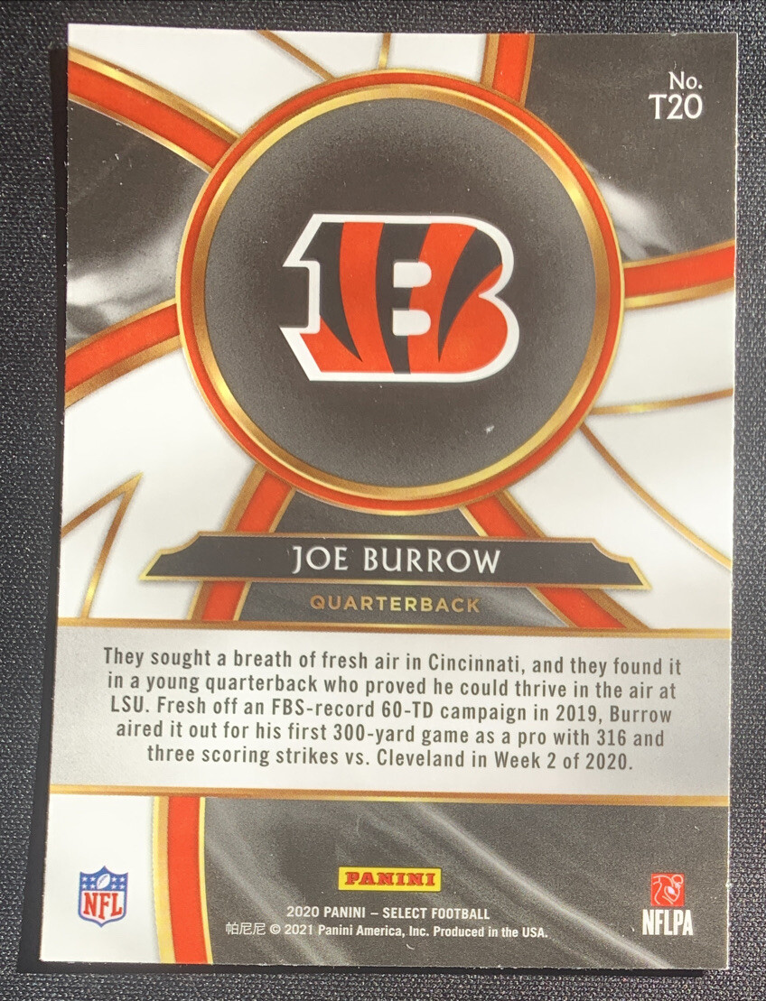 Joe Burrow 2020 Panini Select Turbocharged Rookie Card RC #T20 Bengals ...