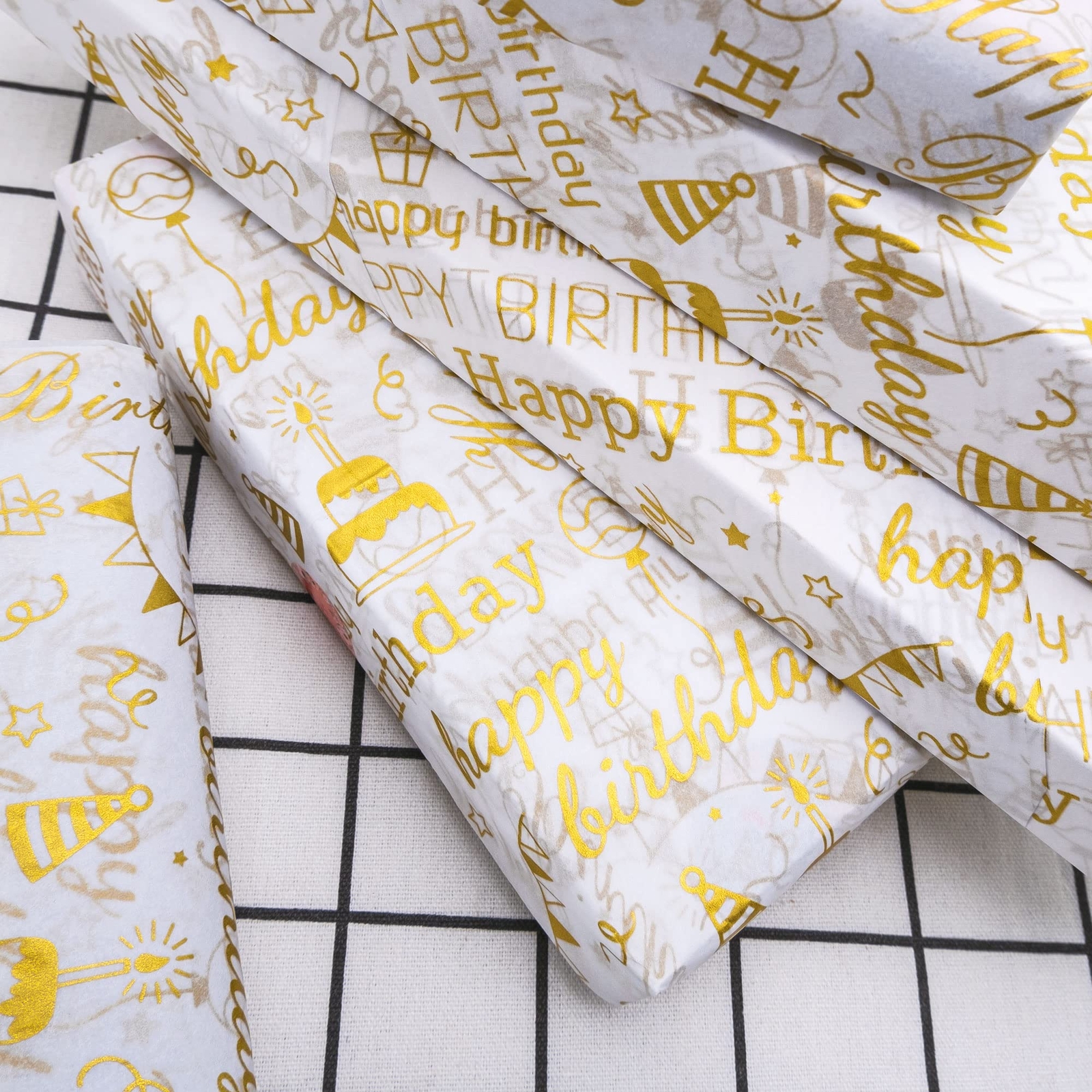 Large Size Gold Birthday Tissue Paper Bulk20" x 28"White with Gold ...