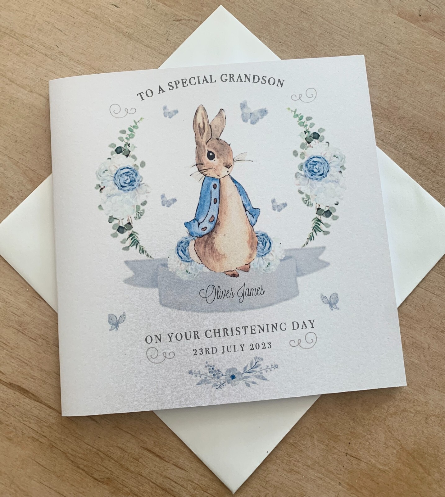 PERSONALISED PETER RABBIT FLOPSY Christening Card - Christening Day ...