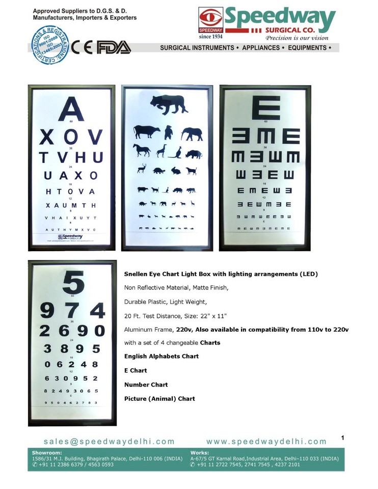 Snellen Eye Chart Light Box with lighting arrangements(LED) Vision ...