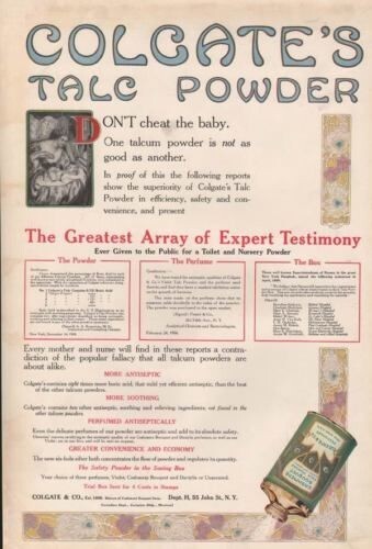 1910 COLGATE TALC POWDER MOTHER NOUVEAU BABY BOUQUET AD7307 | eBay