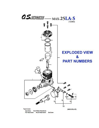 OS MAX 25LA-S Engine ~ INFO SHEET - Exploded Views & Part Numbers ...