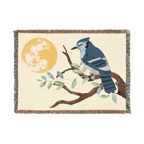 Blue Jay Moon Woven Blanket | Cozy Home Decor, Gift for Bird Lovers ...