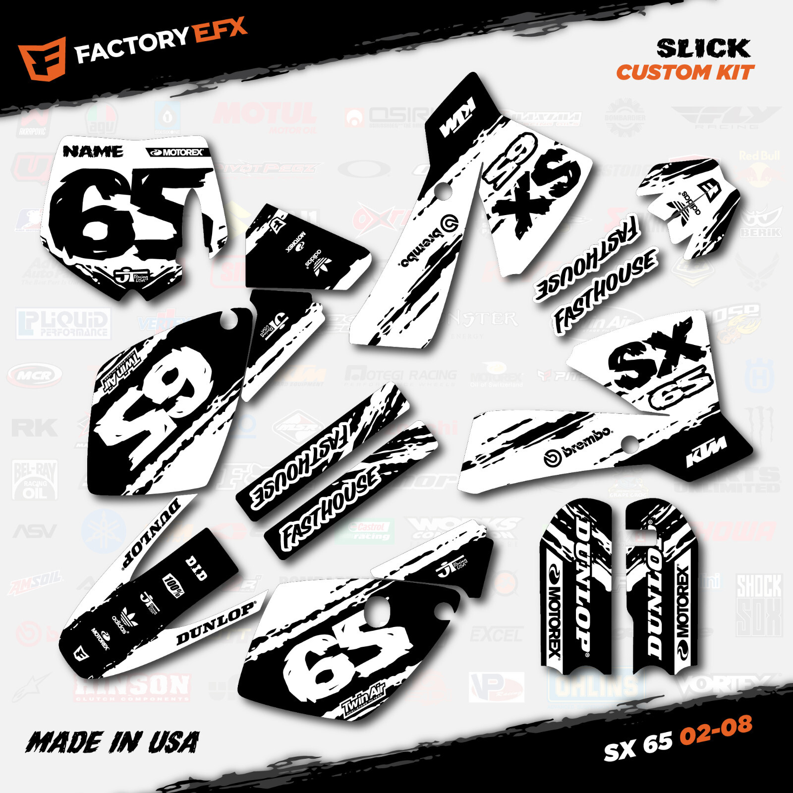 Black & White Slick Racing Graphics Kit fits 02-08 KTM 65sx 65 sx Decal ...