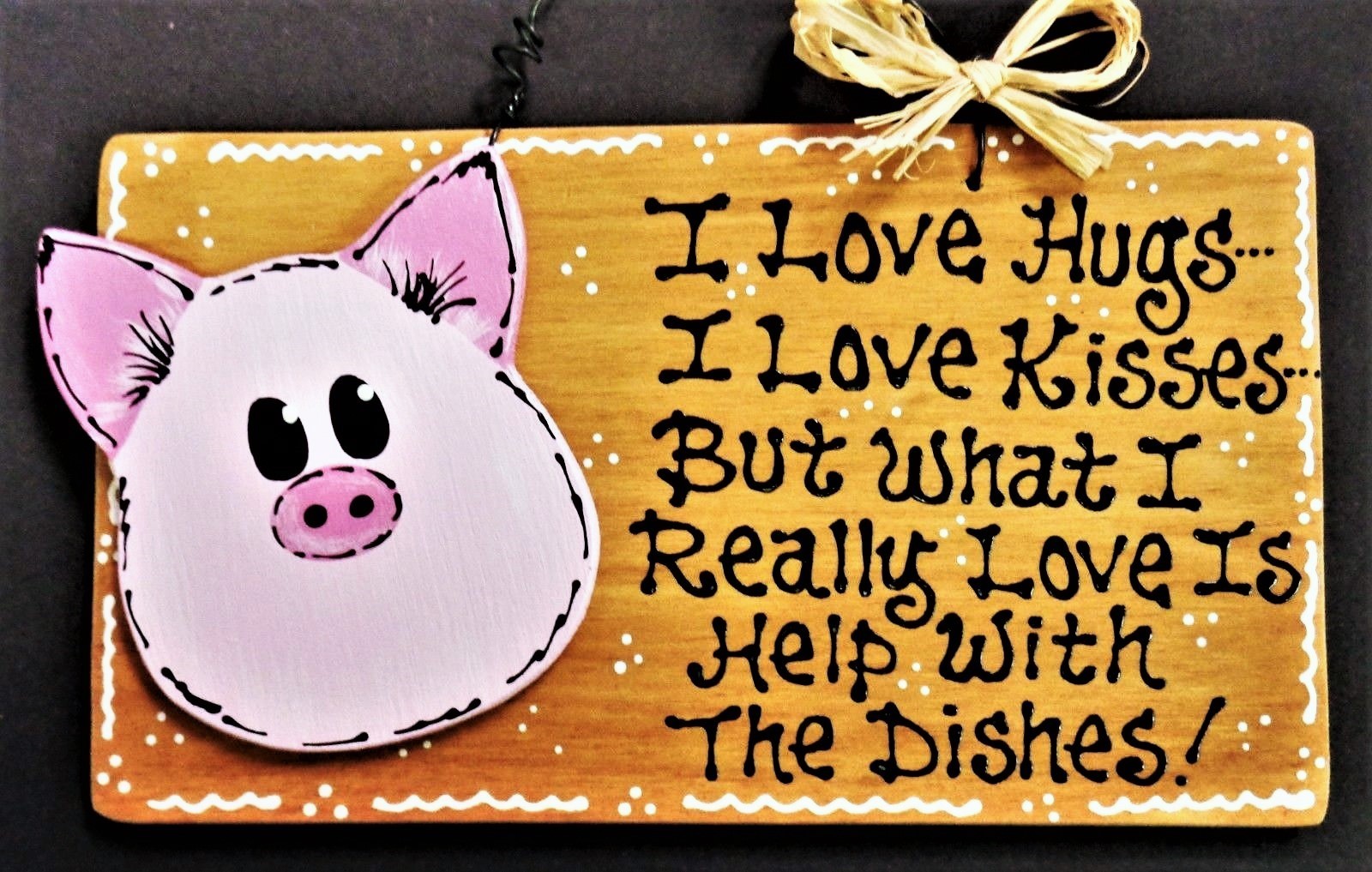 PIG OVERLAY Hugs~Kisses~Dishes KITCHEN SIGN Decor Wall Hanger Plaque ...