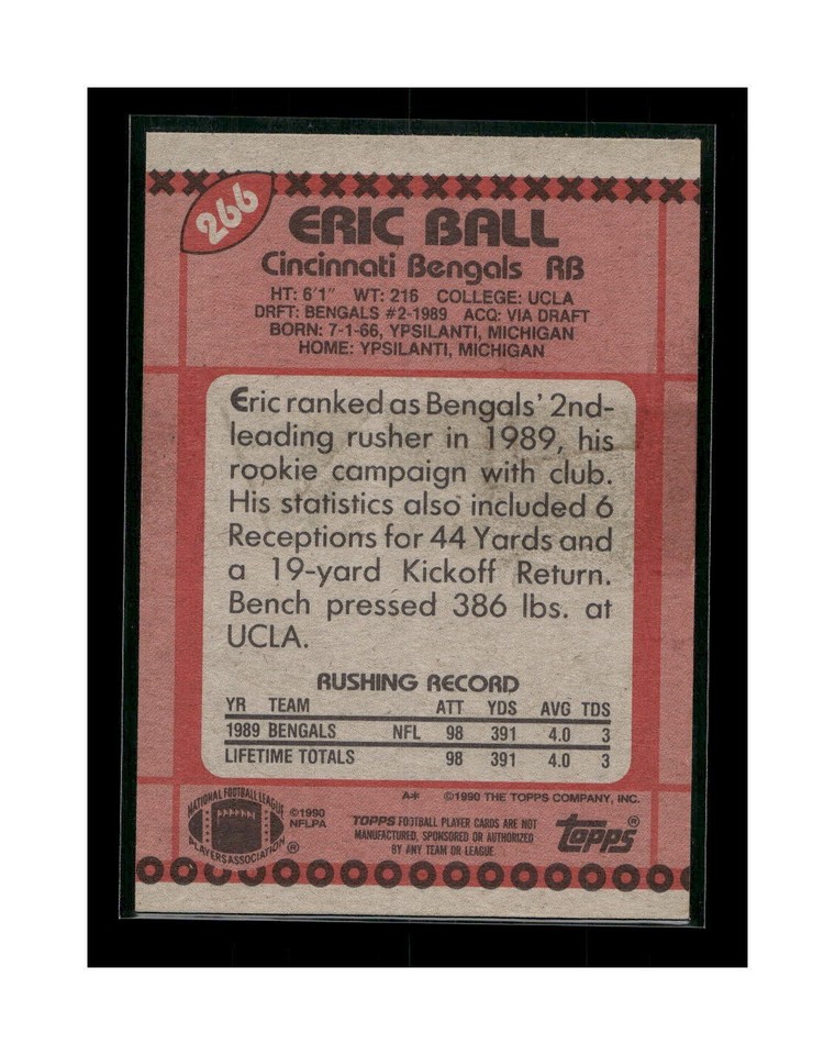1990 Topps Eric Ball #266 Cincinnati Bengals Football Card | eBay