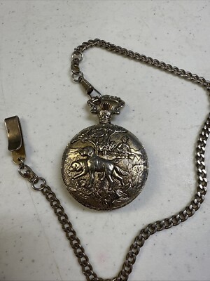 Milan Pocket Watch Quartz Gold Look Hunter with Dogs UNTESTED | eBay