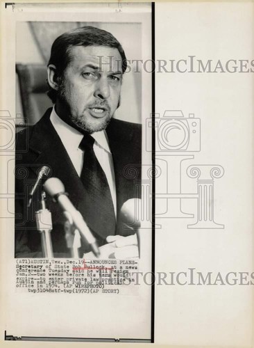 1972 Press Photo Bob Bullock, State Secretary, shown at Austin news ...