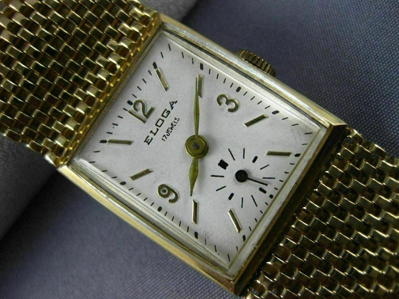 ANTIQUE WIDE ELOGA 14KT YELLOW GOLD CLASSIC MECHANICAL SWISS LADIES ...