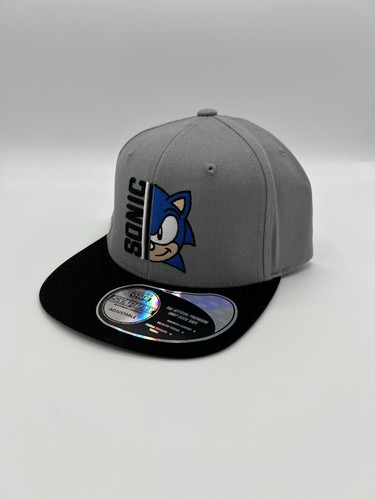 Sonic the Hedgehog Hat Cap Snap Back Mens Gray Black Embroidered Gaming ...