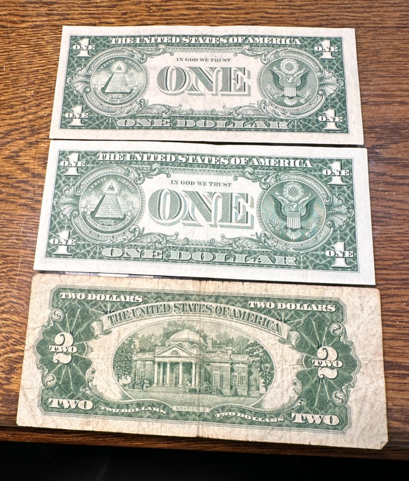 1935-H and 1957 $1 Silver Certificates XF Plus a 1953 $2 Red Seal US ...