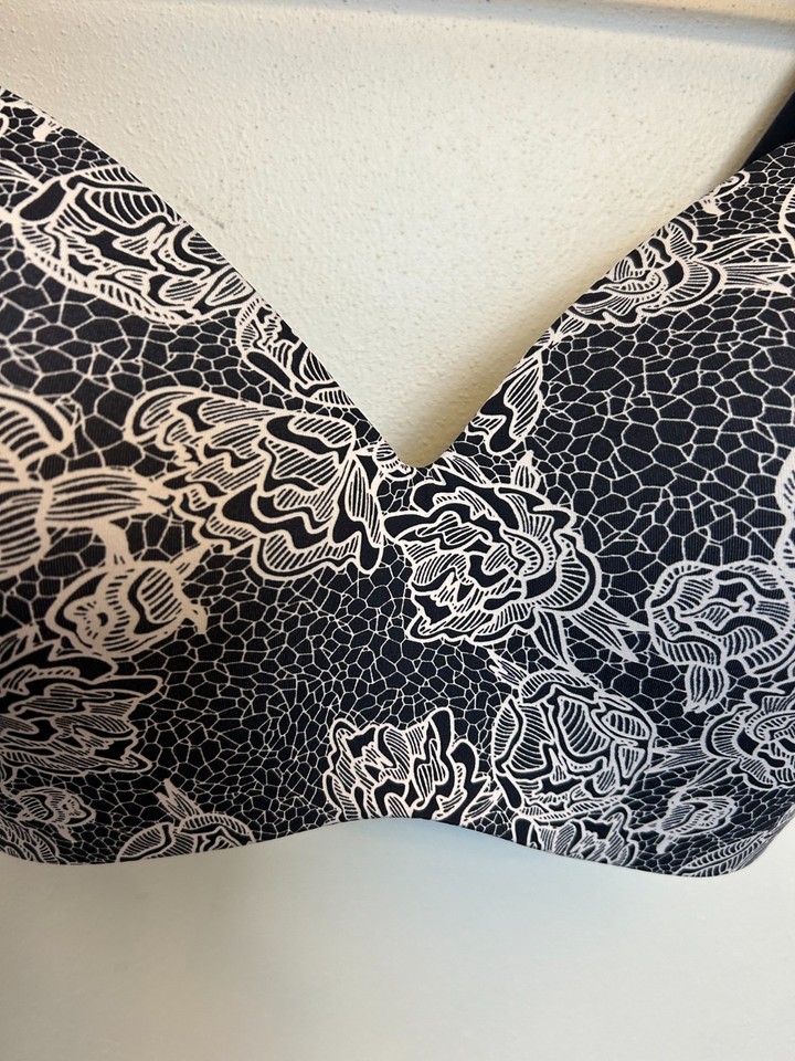 Knix Women's Wireless Lightly Lined Black Floral Bra 34G | eBay