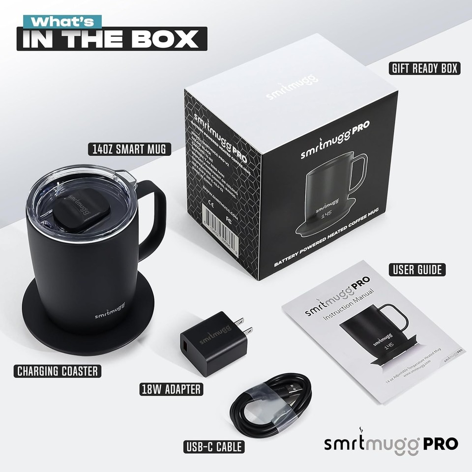 SMRTMUGG PRO V2 14oz. Self-Heating Coffee Mug – 4-Hour Battery Life | eBay