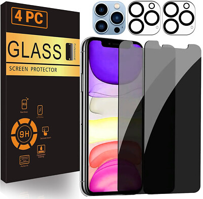 For iPhone 14 13 12 11 Pro Max Privacy Tempered Glass Screen Camera ...