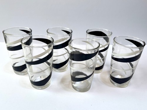 Vintage Mid Century Starlyte Black & White Zebra Stripe Tumbler Glasses ...