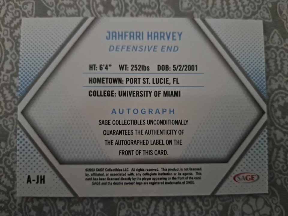 2023 Sage Red Auto #A-JH Jahfari Harvey Autograph Miami | eBay