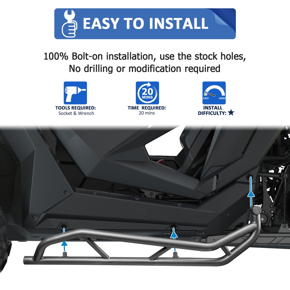 Steel Nerf Bars Rock Sliders For Polaris RZR Pro XP/Turbo R/Pro R/PRO S ...