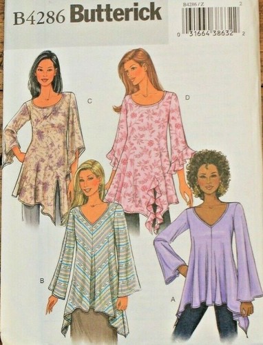 Butterick 4286 Misses Tops Sewing Pattern has Shaped Hem XS-S-M (4-6-8 ...