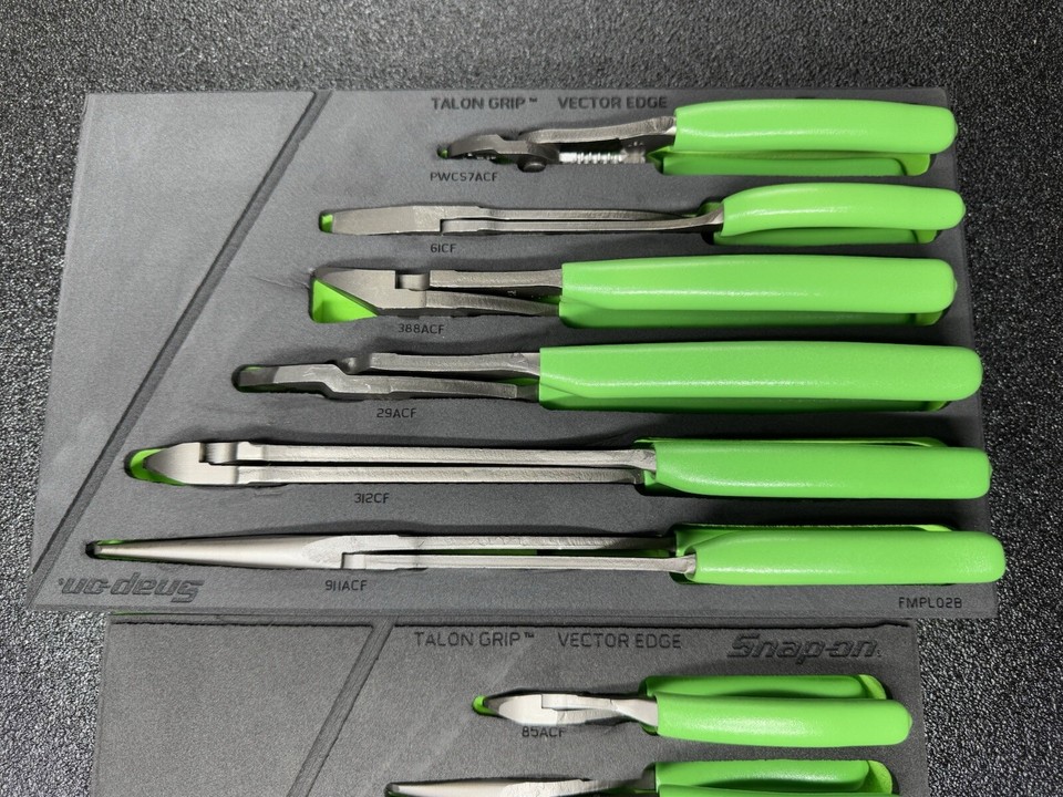Snap-on Tools USA NEW GREEN 12-Piece Essential Pliers / Cutters Foam ...