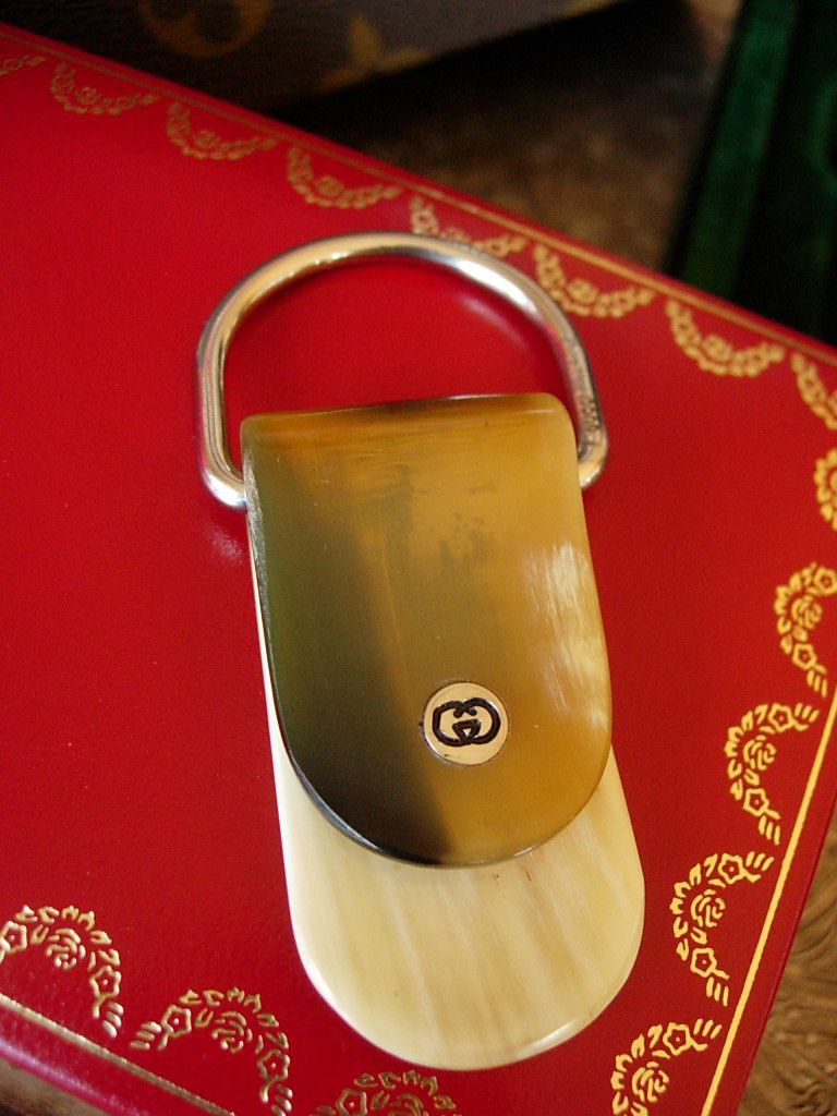 Ultra RARE Vintage GUCCI Horn Key Ring Charm Keychain Tag Accessory GG ...
