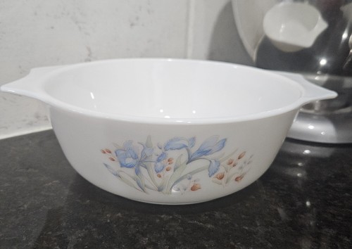 Vintage Pyrex Casserole Dish England Blue Iris Pattern 8" Diameter | eBay