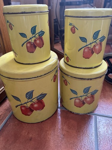 Vintage 1950s Decoware Red Apple Metal Canisters - Set of 4 RARE yellow ...